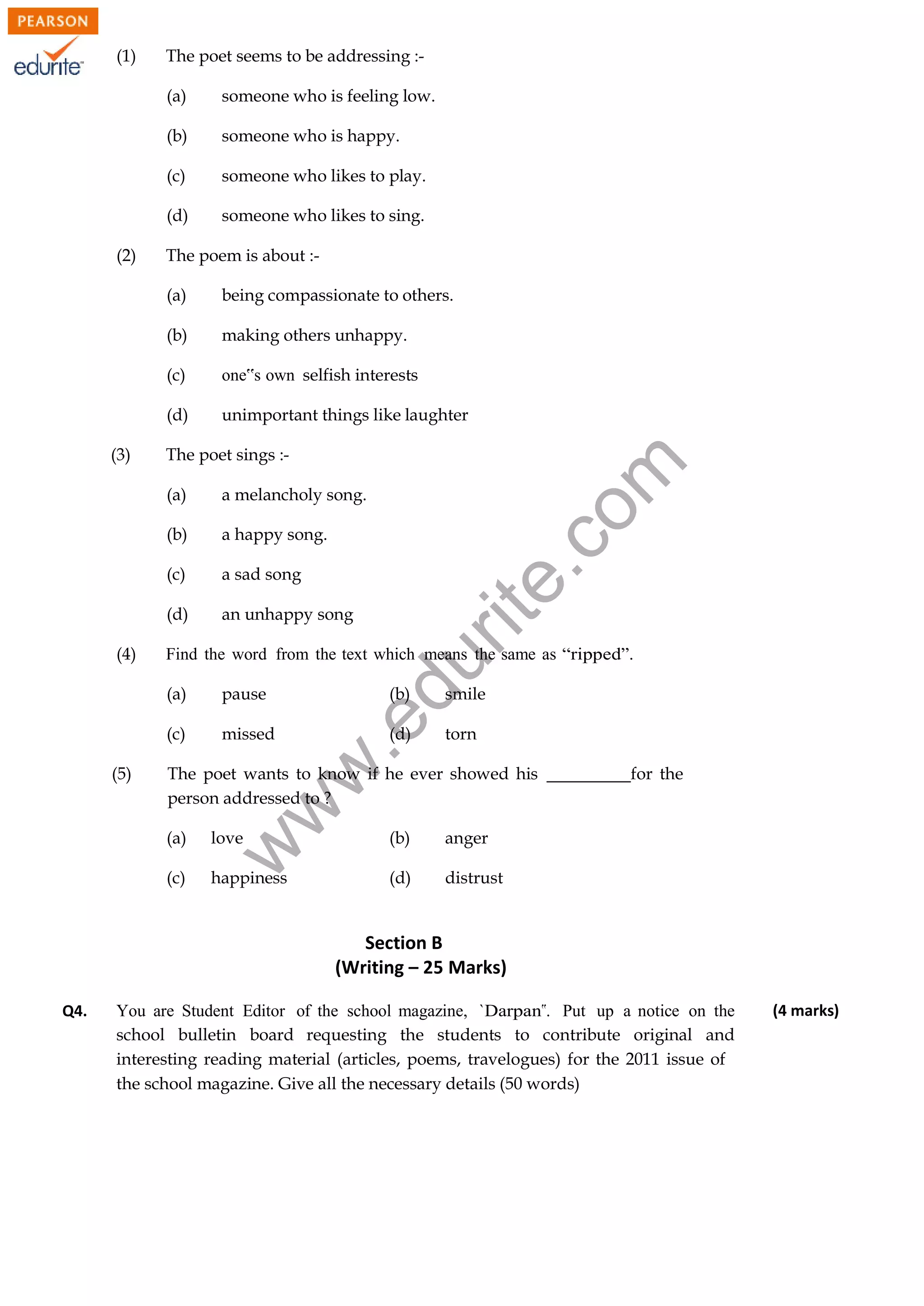 Class 9 Cbse English Communicative Question Paper Term 1 2011 | PDF