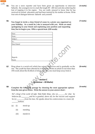 Class 9 Cbse English Communicative Question Paper Term 1 2011 | PDF