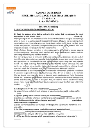 Class 9 Cbse Englsih Literature Term 2 Sample Paper 2012-13 | PDF