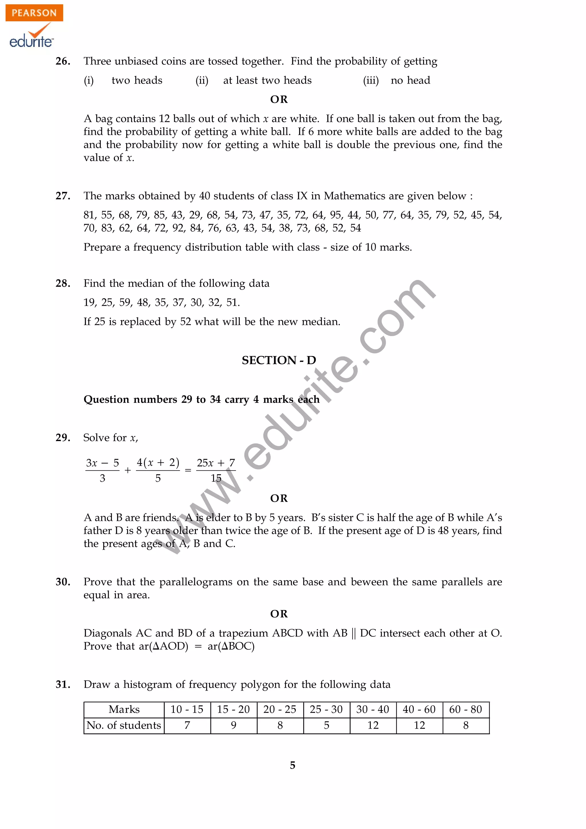 Class 9 Cbse Maths Question Paper | PDF