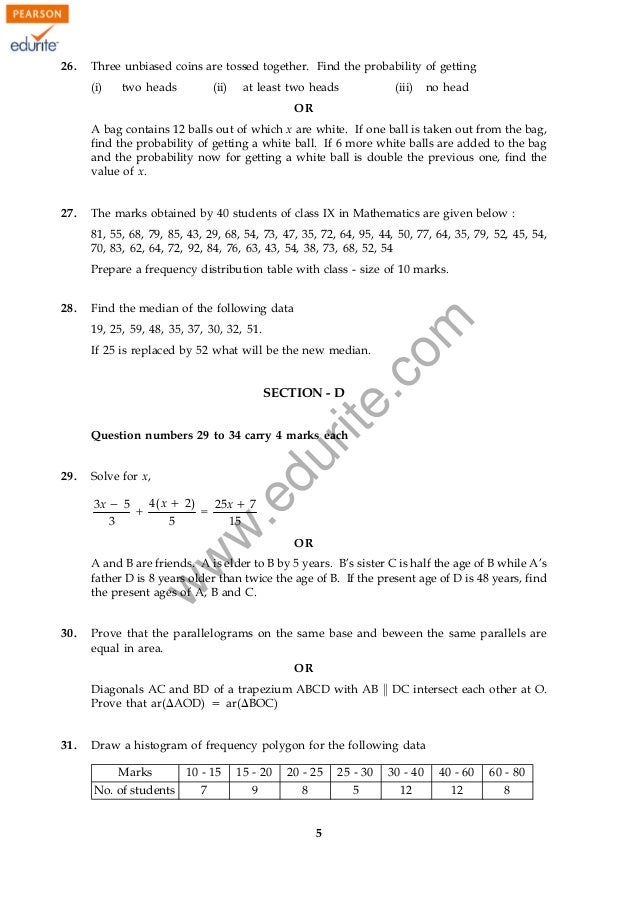 Class 9 Cbse Maths Question Paper
