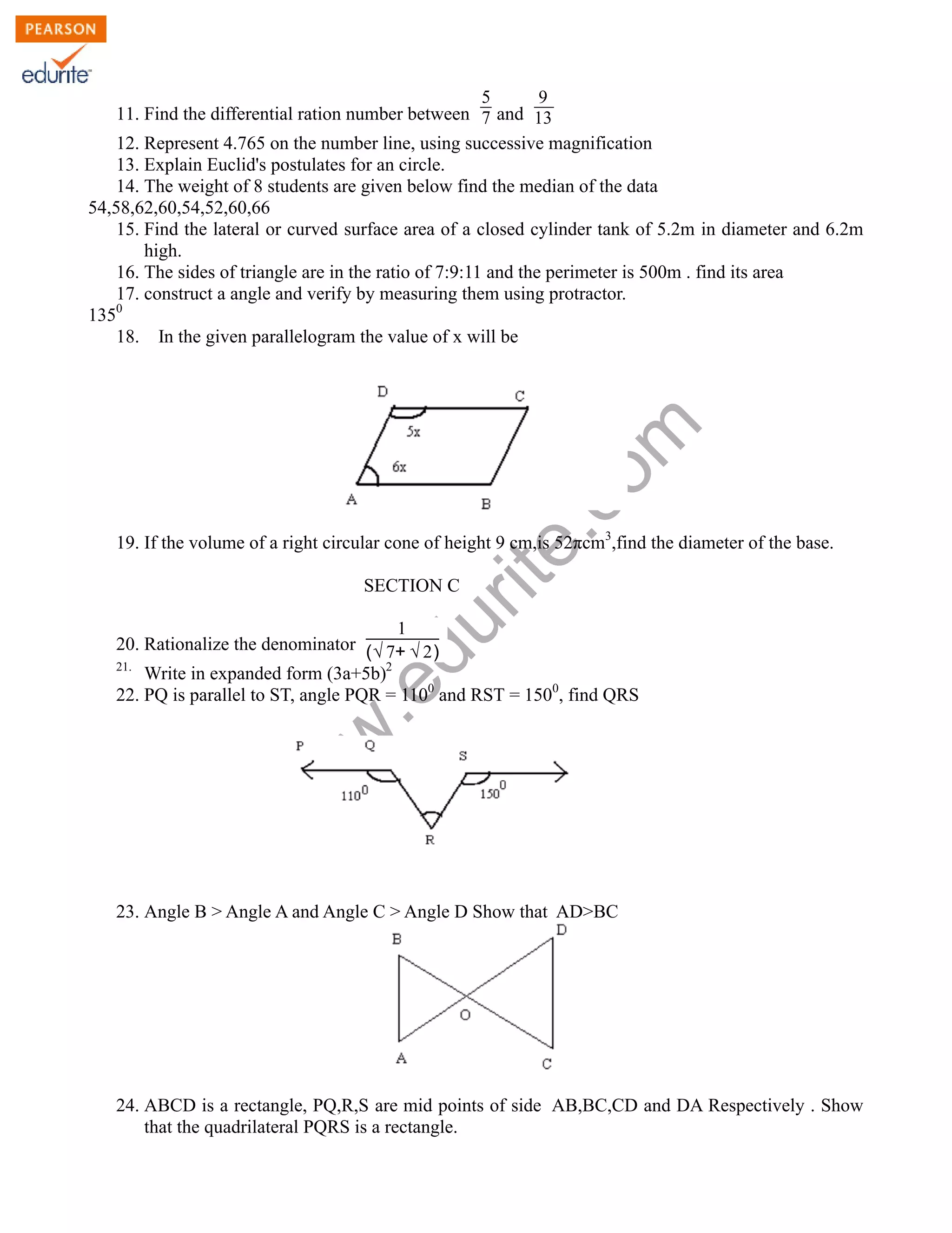 Class 9 Cbse Maths Sample Paper Model 1 Pdf