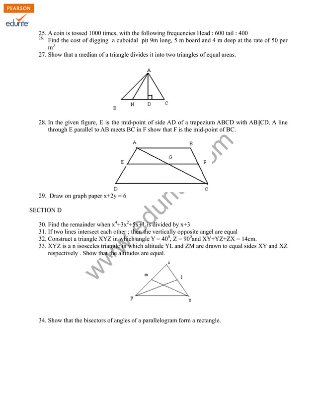 Class 9 Cbse Maths Sample Paper Model 1 | PDF