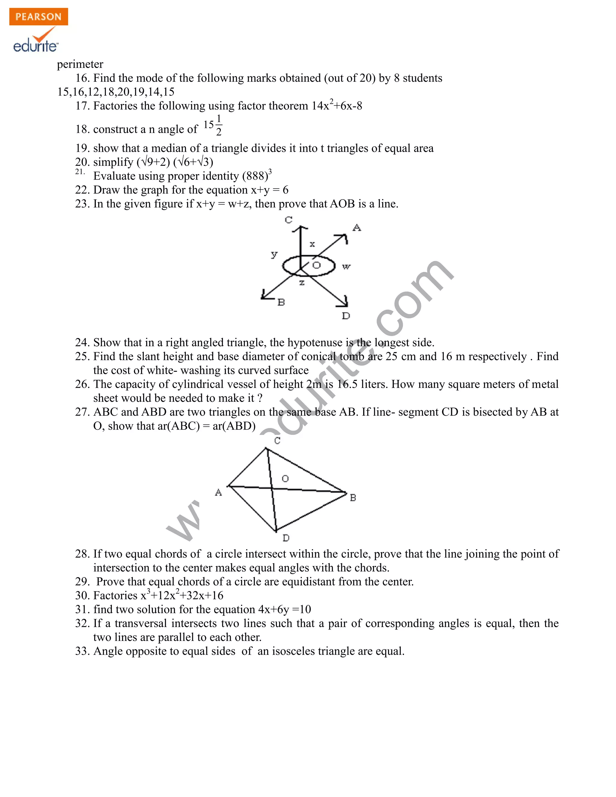 Class 9 Cbse Maths Sample Paper Model 2 | PDF