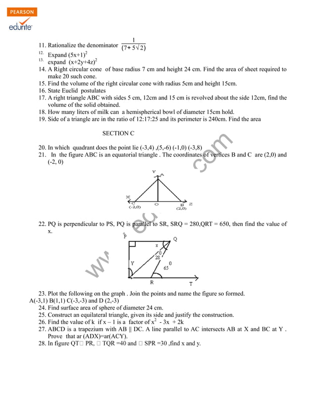 Class 9 Cbse Maths Sample Paper Model 3 | PDF