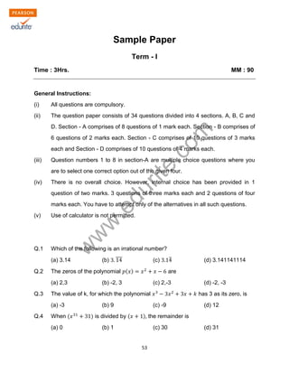 Class 9 Cbse Maths Sample Paper Term 1 Model 1 | PDF