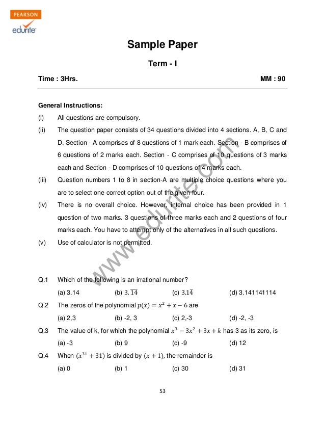 Class 9 Cbse Maths Sample Paper Model 3 Gambaran Class 9 Cbse Maths Sample Paper Model 3 Gambaran