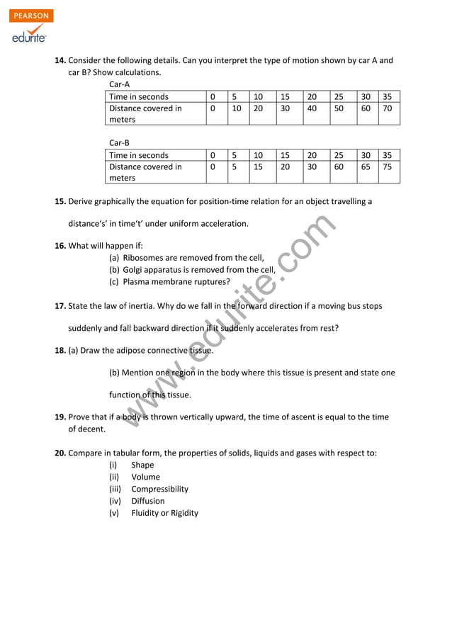Class 9 Cbse Science Sample Paper Term 1 Model 1 | PDF | Physics | Science