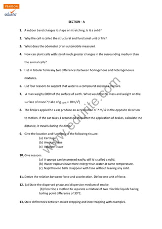 Class 9 Cbse Science Sample Paper Term 1 Model 1 | PDF