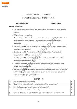 Class 9 Cbse Science Sample Paper Term 2 Model 1 | PDF