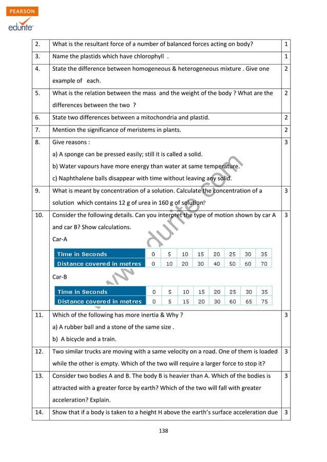 Class 9 Cbse Science Sample Paper Term 1 2011-12 Model 2 | PDF