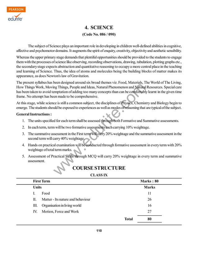 Class 9 Cbse Science Syllabus 2010-11 | PDF