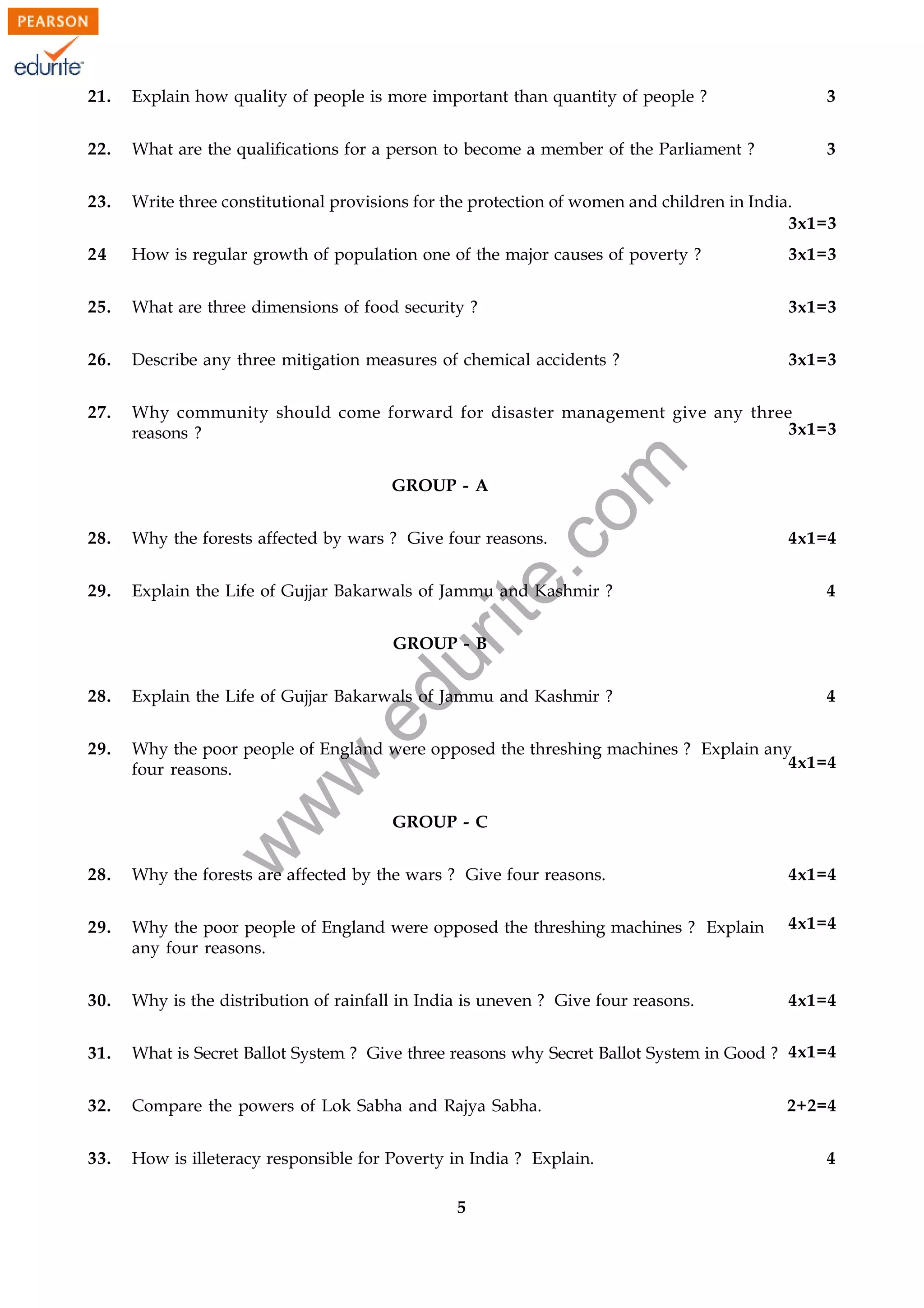 Class 9 Cbse Social Science Question Paper | PDF