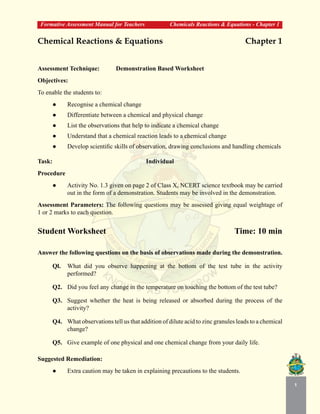 Comprehensive Formative Assessment Manual for Chemical Reactions ...