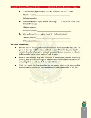 Comprehensive Formative Assessment Manual for Chemical Reactions ...