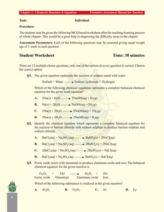 Comprehensive Formative Assessment Manual for Chemical Reactions ...