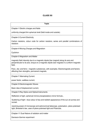 CBSE Deleted Syllabus Class 11, 12 Physics 2020-21 | PDF