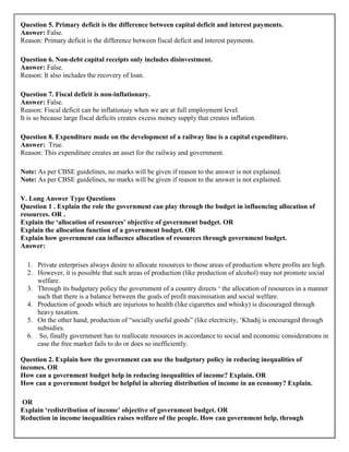 Cbse- ECONOMICS BUDGET CHAPTER NOTES AND Q&A | PDF