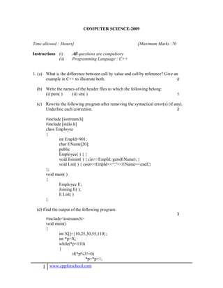 Cbse question-paper-computer-science-2009 | PDF | Programming Languages | Computing