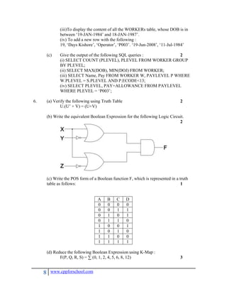 CBSE Question Paper Computer Science with C++ 2011 | PDF