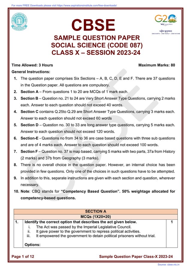 CBSE-Sample-Paper-2024-Class-10-Social-Science-SST-SQP.pdf | Political ...