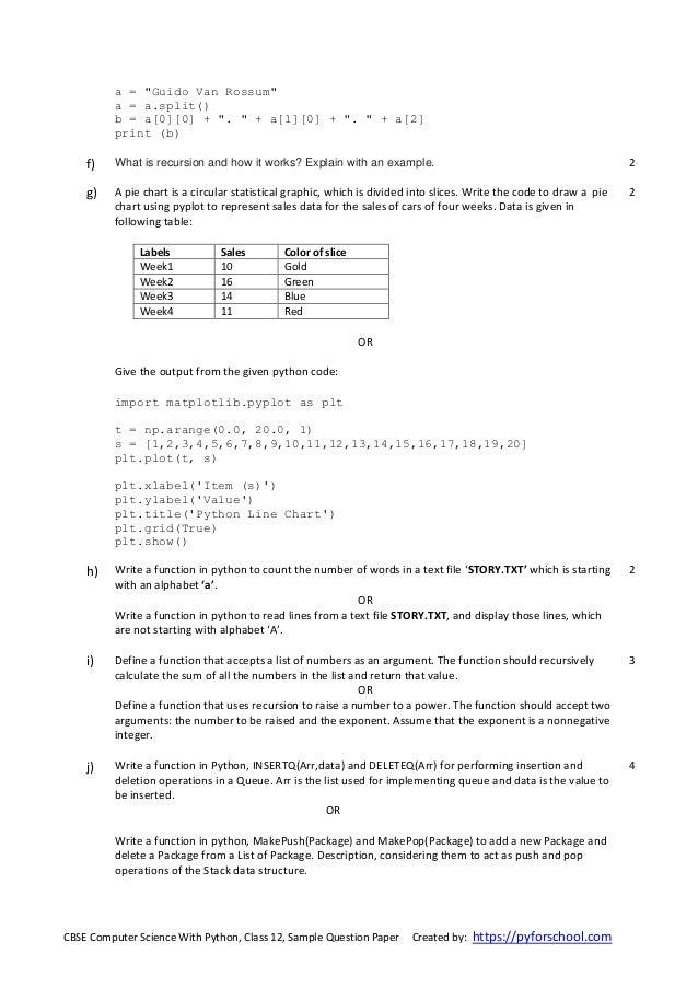 Cbse Computer Science With Python Class 12 Sample Question Paper