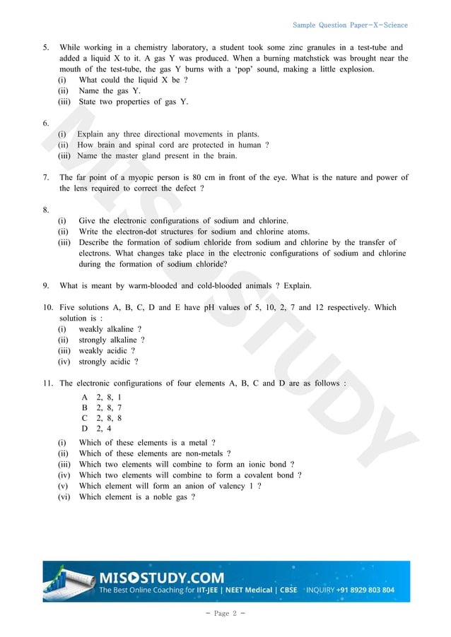 CBSE10th Science Sample Question Paper 2019 | PDF