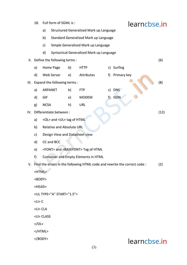 Cbse class 10 computer science sample paper sa1 2014 (1) | PDF