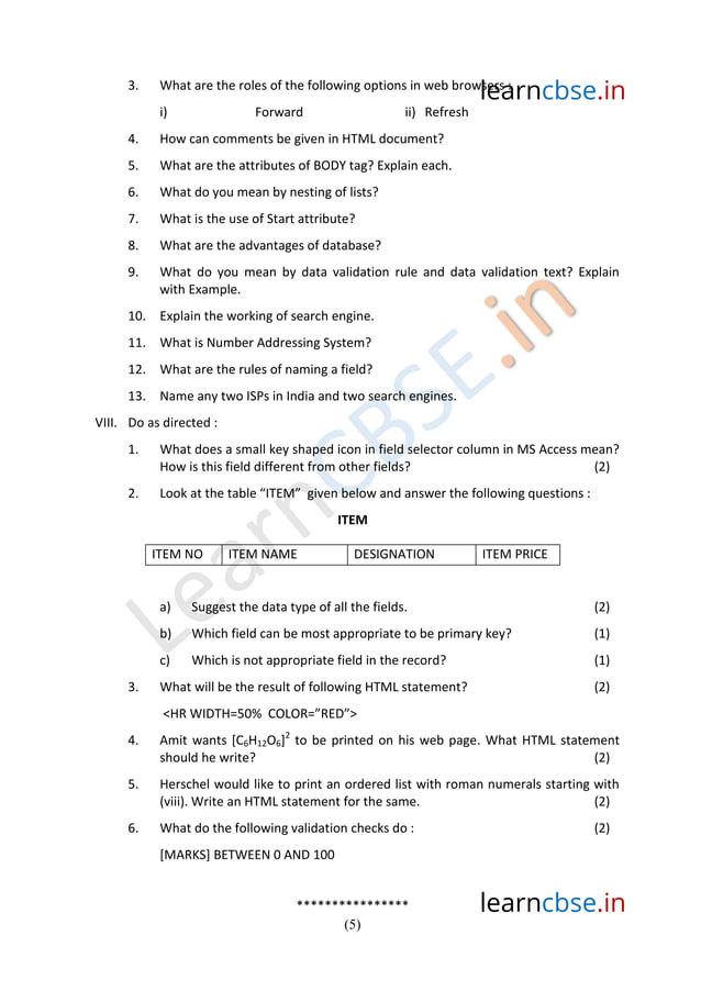 Cbse class 10 computer science sample paper sa1 2014 (1) | PDF