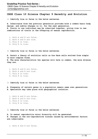 Cbse class 10 science chapter 9 heredity and evolution2015 11-09 | PDF