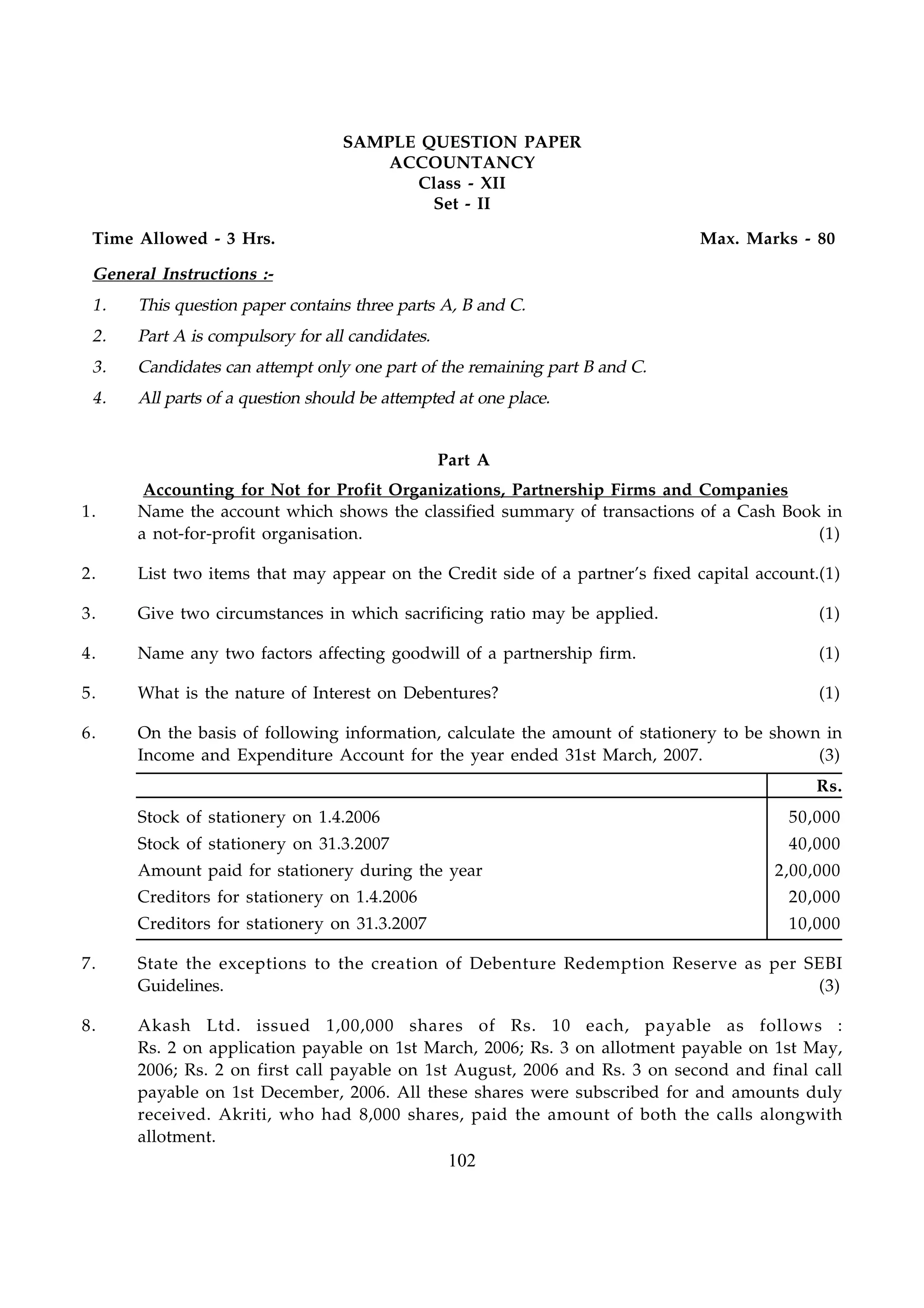 Cbse class 12 accountancy sample paper 02 (for 2012) | PDF