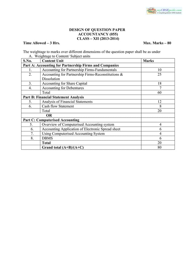 Cbse class 12 accountancy sample paper 1 | PDF