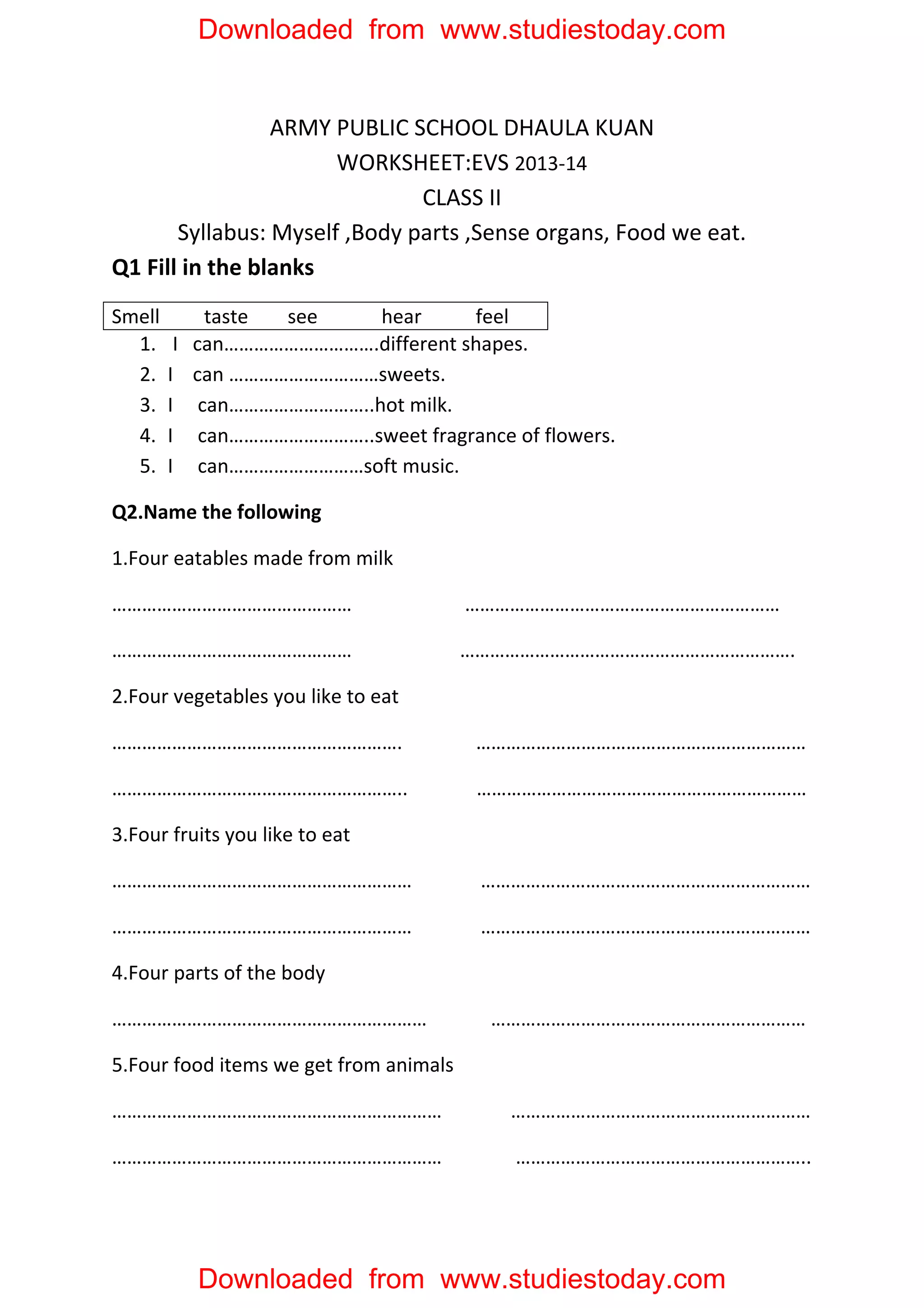 Cbse class 2 evs practice worksheets (30) myself, body parts | PDF