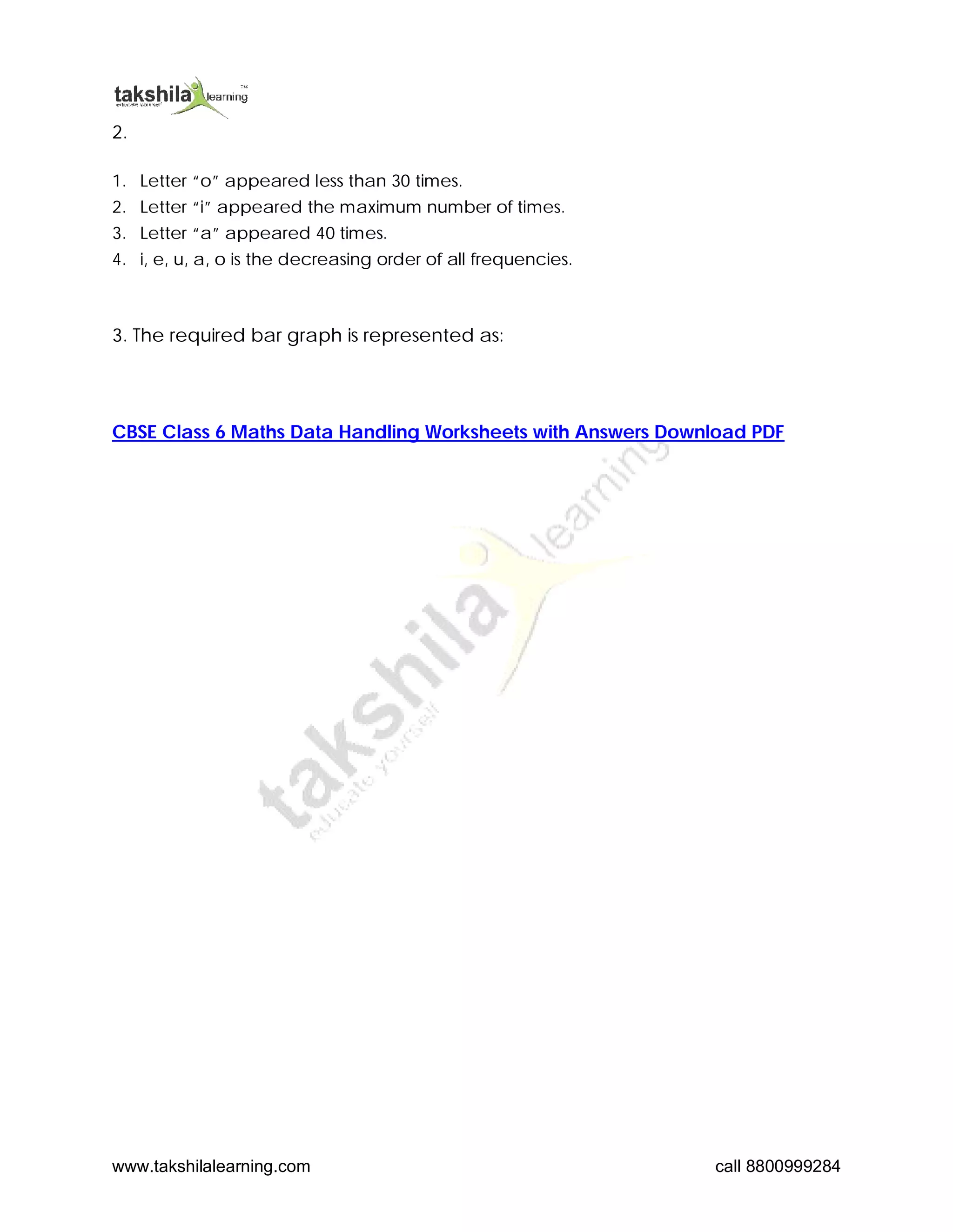 CBSE Class 6 Maths Data Handling Worksheets with Answers | PDF