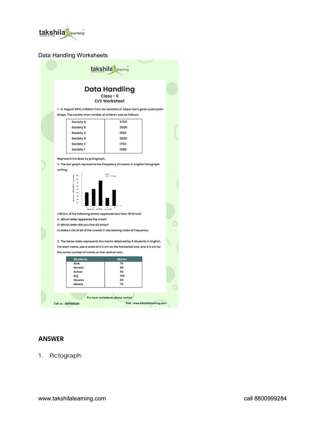 CBSE Class 6 Maths Data Handling Worksheets with Answers | PDF