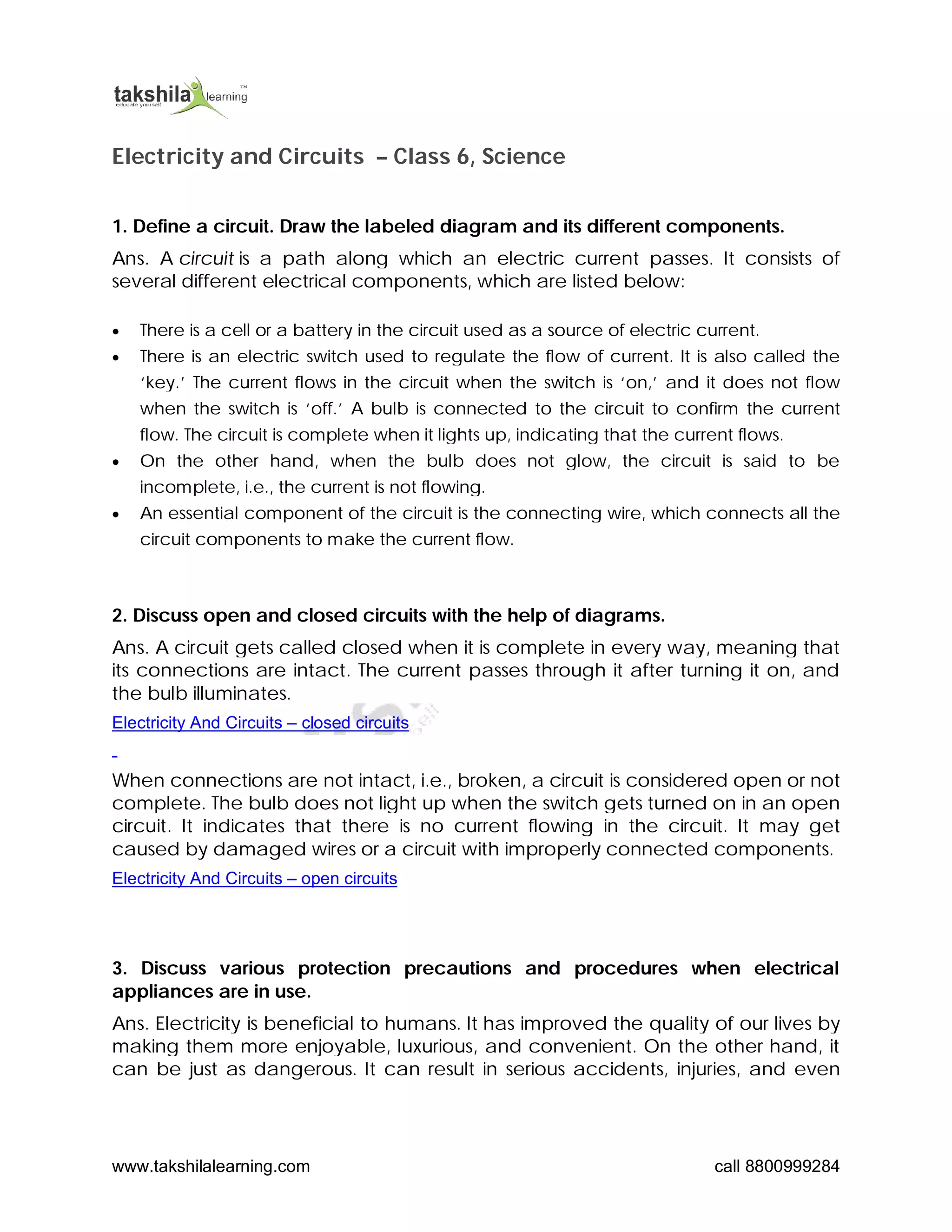 CBSE Class 6 Science Electricity And Circuits Worksheet.pdf