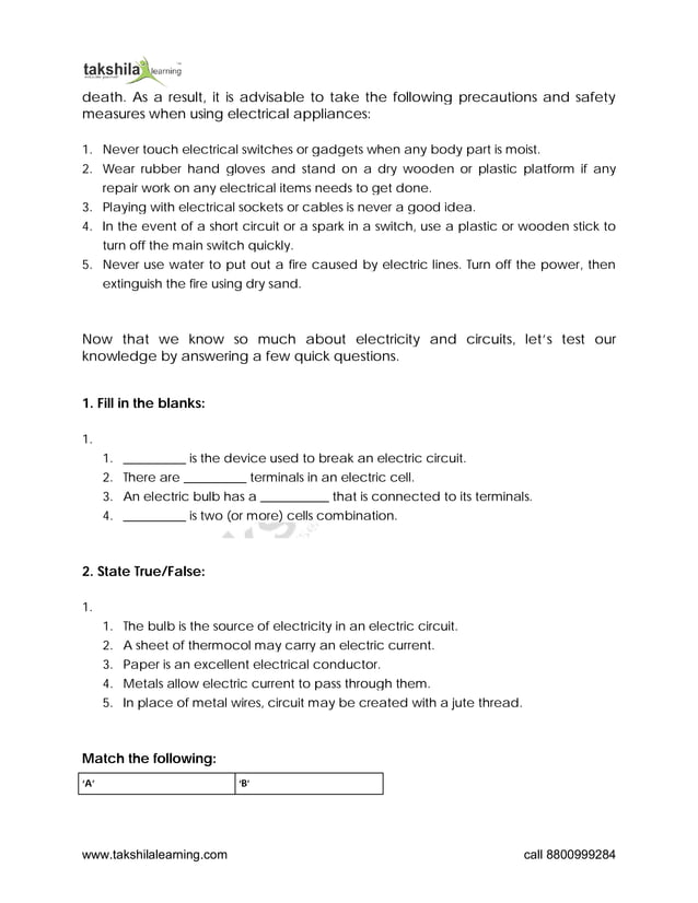 CBSE Class 6 Science Electricity And Circuits Worksheet.pdf
