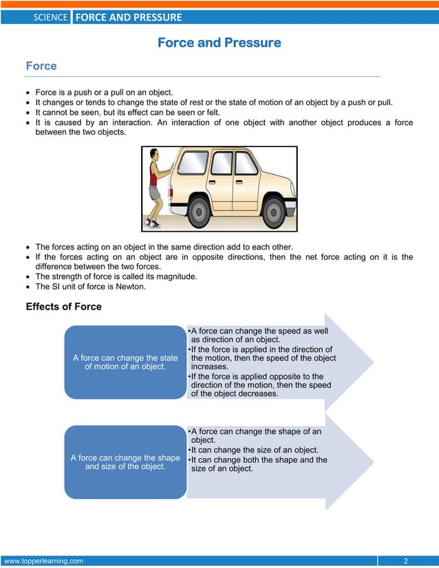 CBSE Class 8 Topic Force and Pressure - TopperLearning | PDF