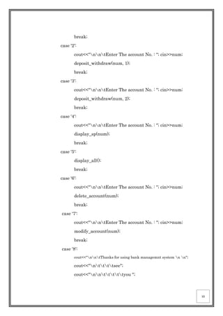 Cbse computer science (c++) class 12 board project bank managment ...