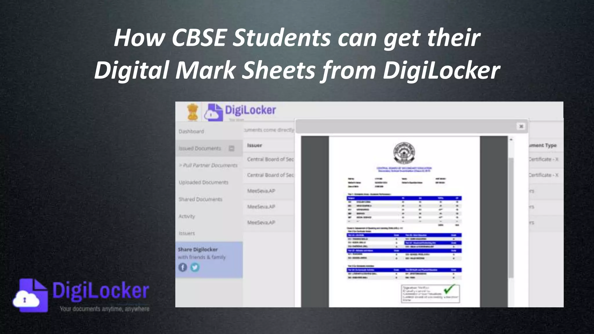 How CBSE Students can get their Digital Marksheets from DigiLocker | PPT