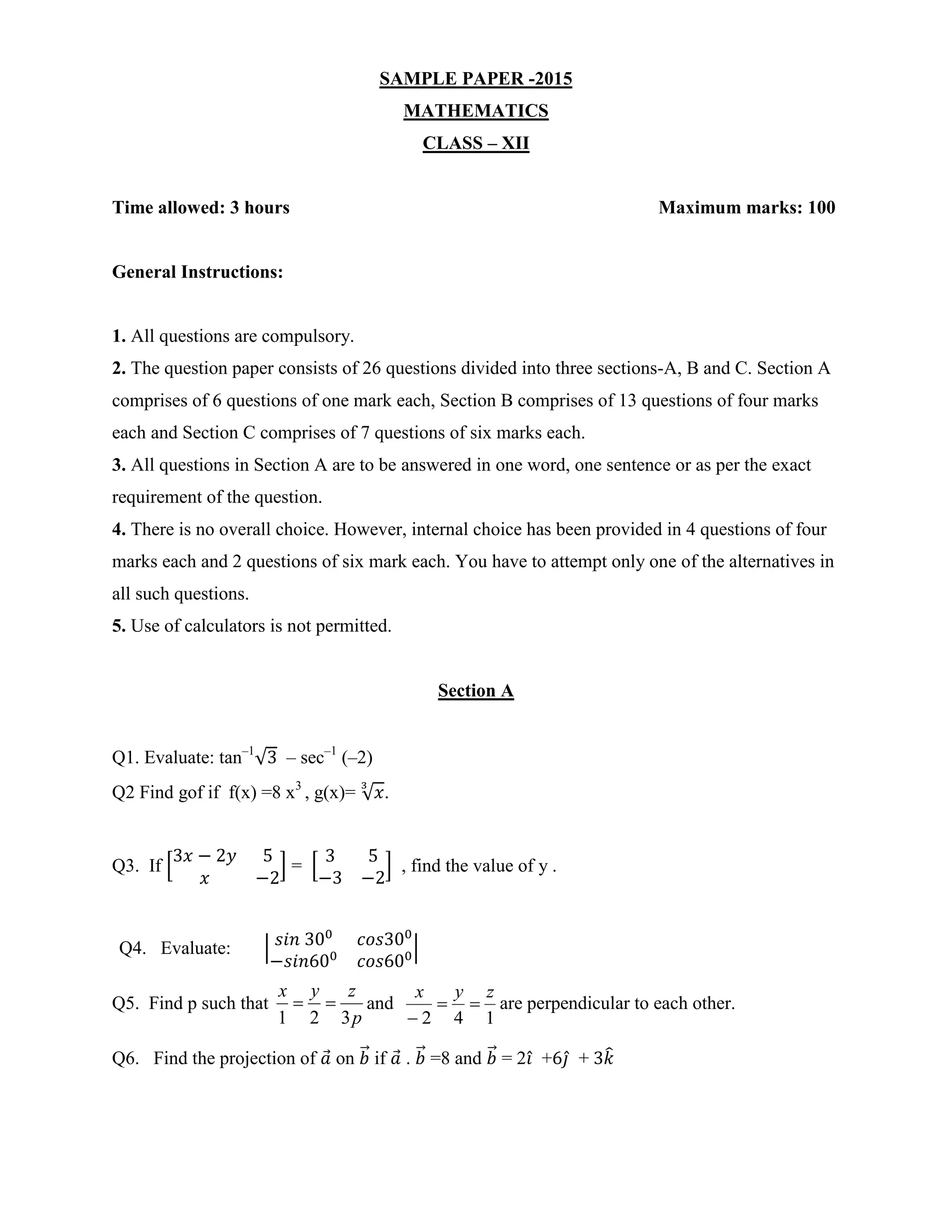 CBSE Mathematics sample question paper with marking scheme | PDF ...