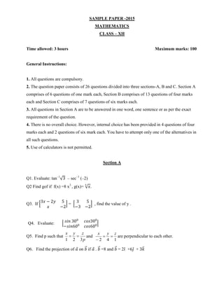 CBSE Mathematics sample question paper with marking scheme | PDF