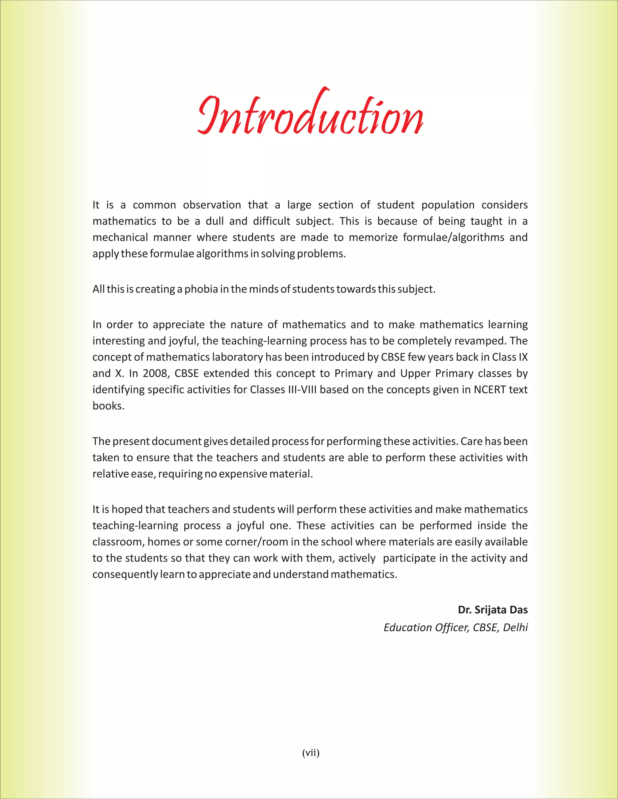 Cbse maths activity class_3 to _8_part1 | PDF