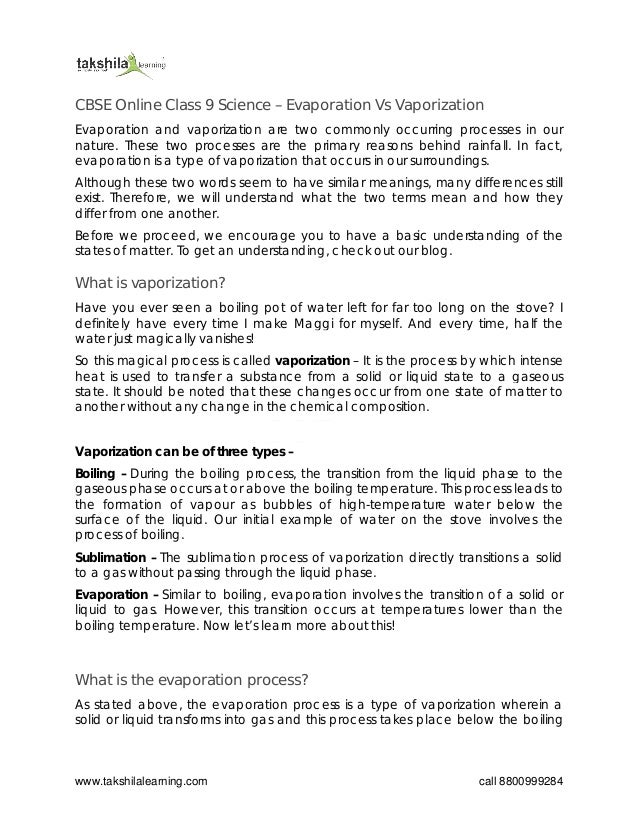 Cbse online class 9 science – evaporation vs vaporization | PDF