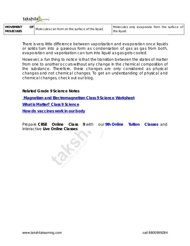 Cbse online class 9 science – evaporation vs vaporization | PDF