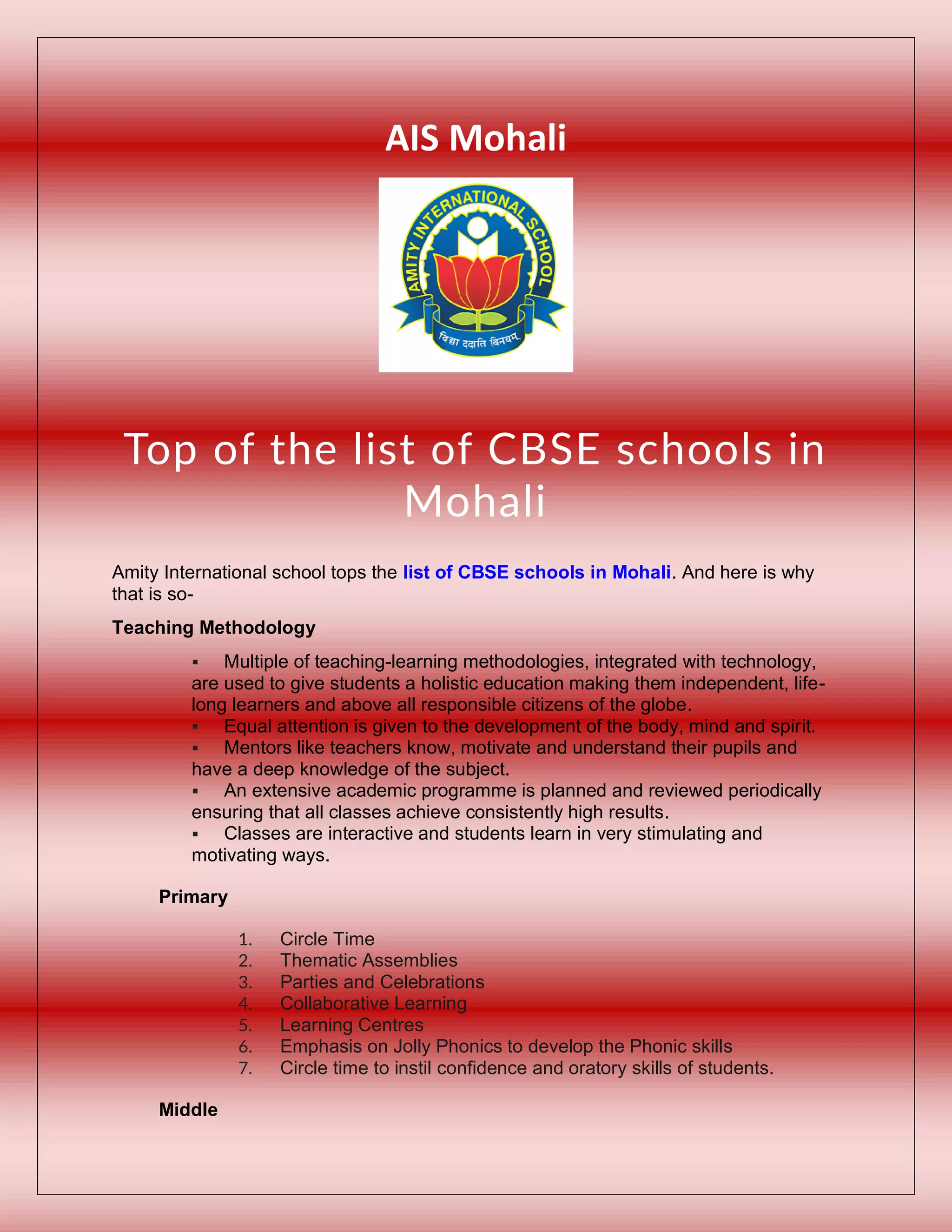 CBSE school in mohali - Amity ais Mohali.pdf