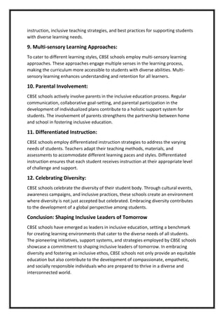 CBSE Schools Pioneers of Inclusive Education for Diverse Learners | PDF