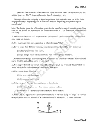 Questioons on Optics_ For CBSE Students | PDF