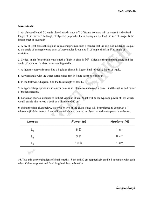 Questioons on Optics_ For CBSE Students | PDF