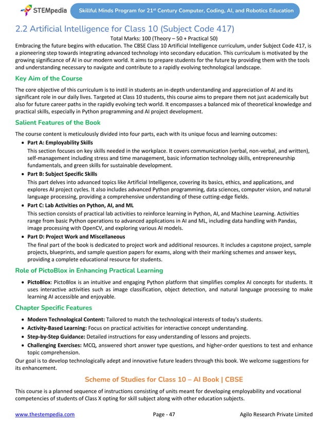 CBSE ICT, AI, Coding and Robotics Curriculum for Classes 1 to 10 As per ...